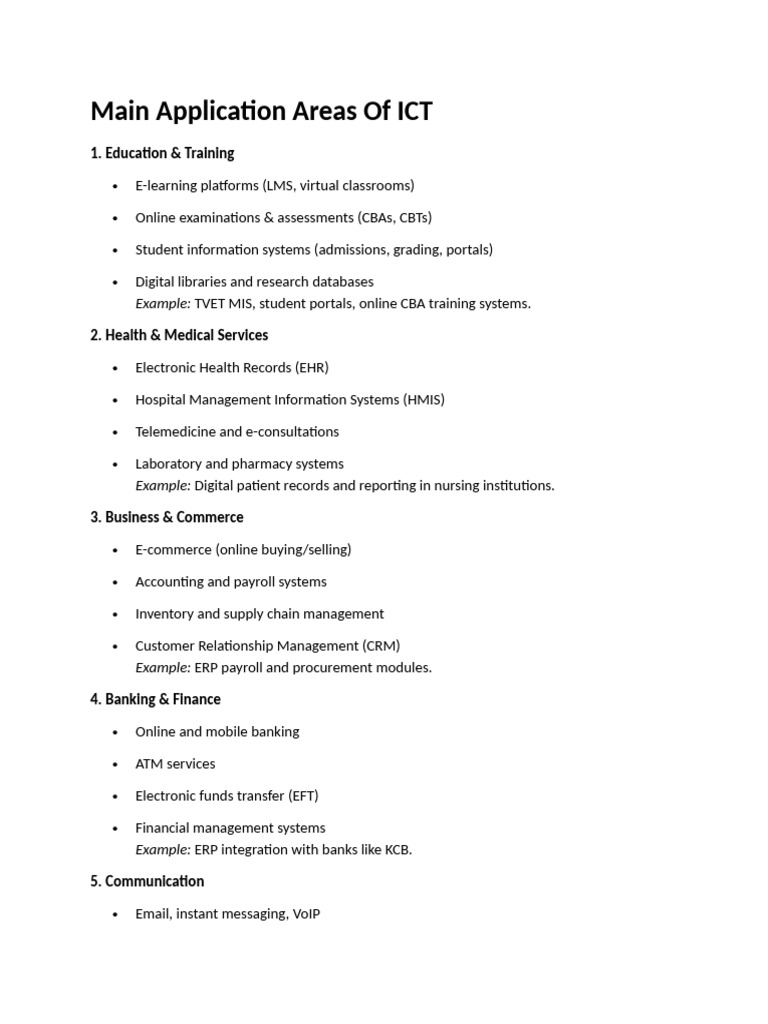 Main Application Areas of ICT | PDF