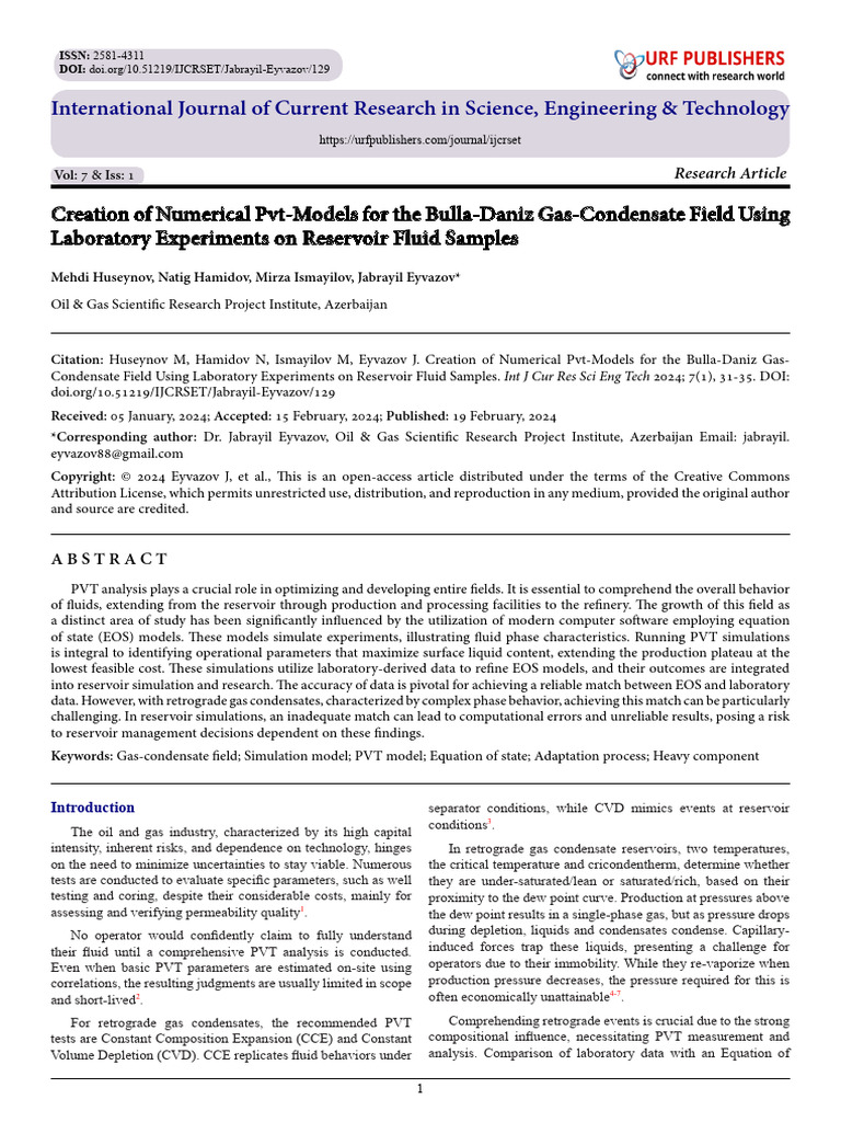 Creation of Numerical Pvt-Models For The Bulla-Daniz Gas-Condensate ...