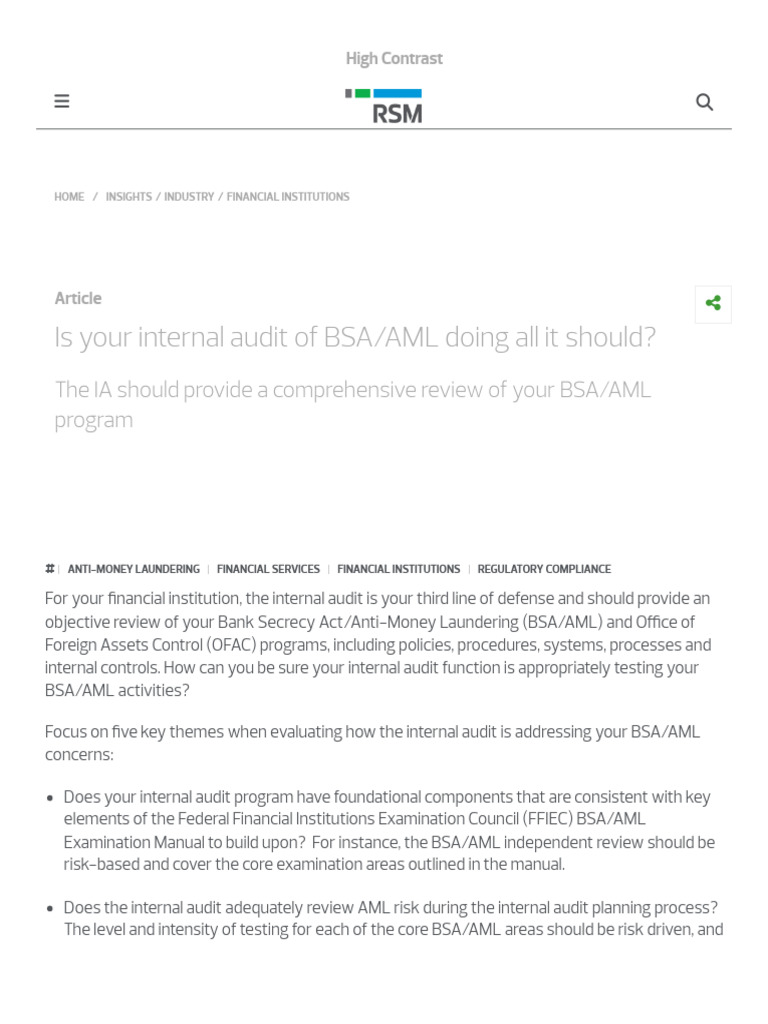 Is Your Internal Audit of BSA_AML Doing All It Should | PDF | Internal ...