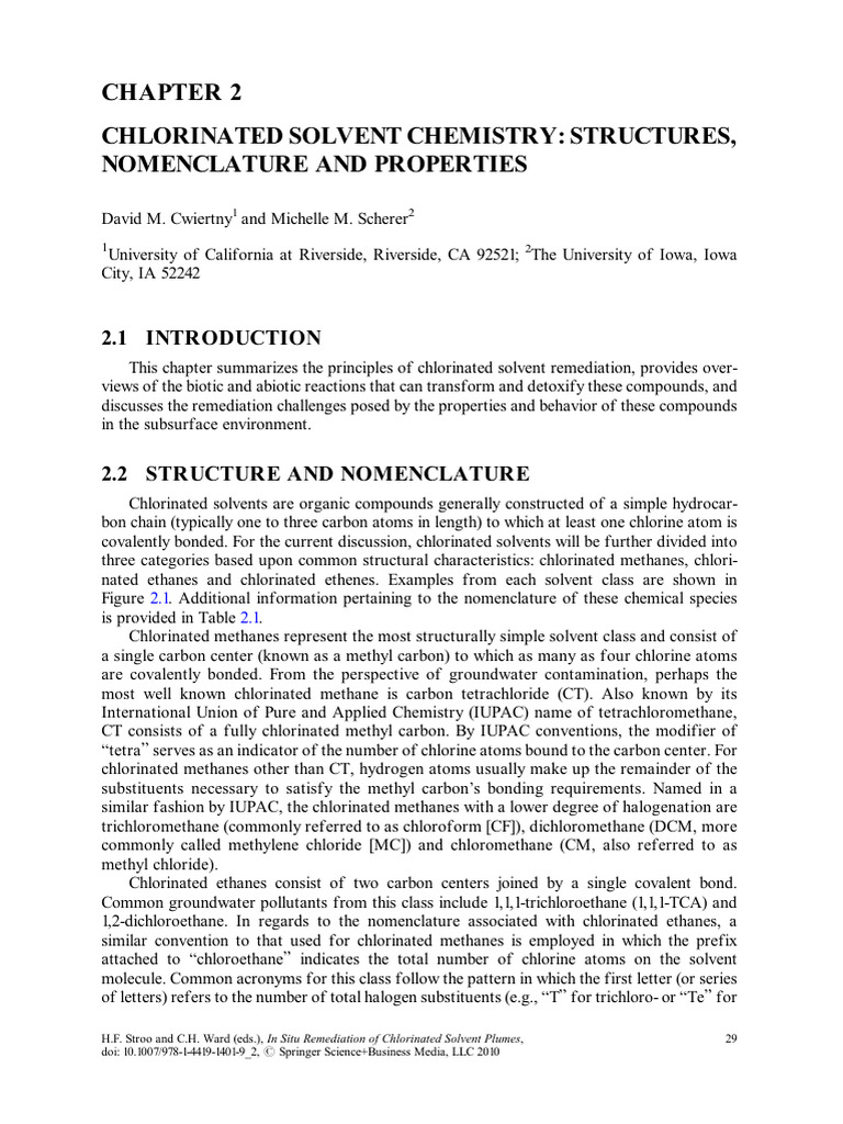 _Chemistry of Chlorinated Solvents | PDF | Solubility | Chlorine
