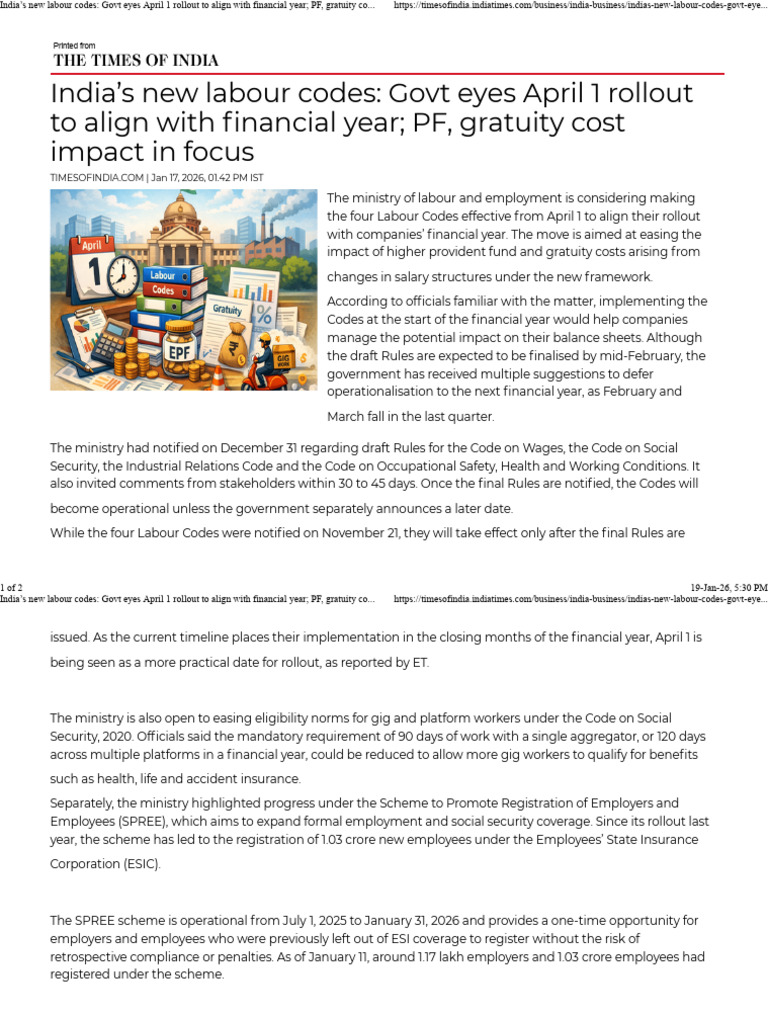 India’s New Labour Codes_ Govt Eyes April 1 Rollout to Align With ...