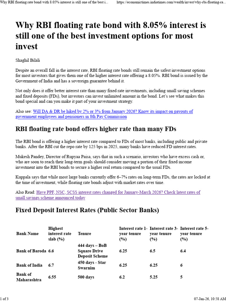 Why RBI Floating Rate Bond With 8.05 - Interest Is Still One of The ...
