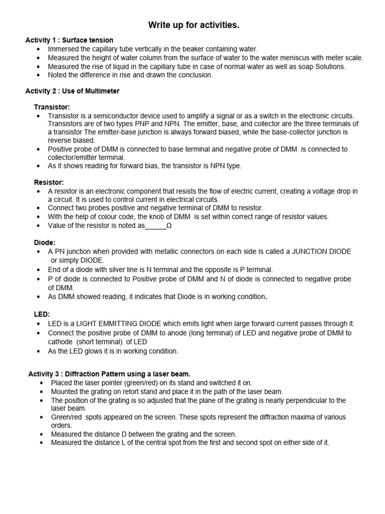 Physics Activity Write Up | PDF | Bipolar Junction Transistor | Transistor