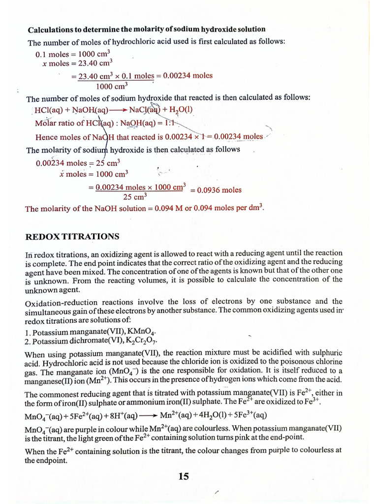 Redox Titration Notes | PDF