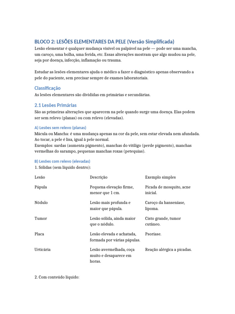 Lesoes_Elementares_Simplificadas | PDF | Pele | Doenças e distúrbios