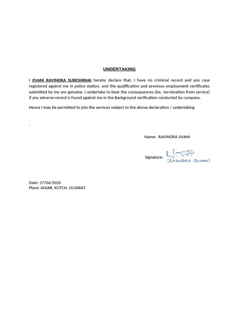 Sample Undertaking | PDF