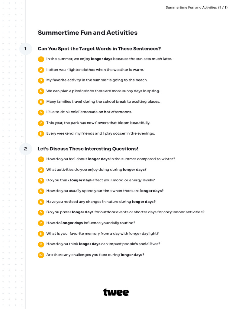 Twee - Summertime Fun and Activities | PDF
