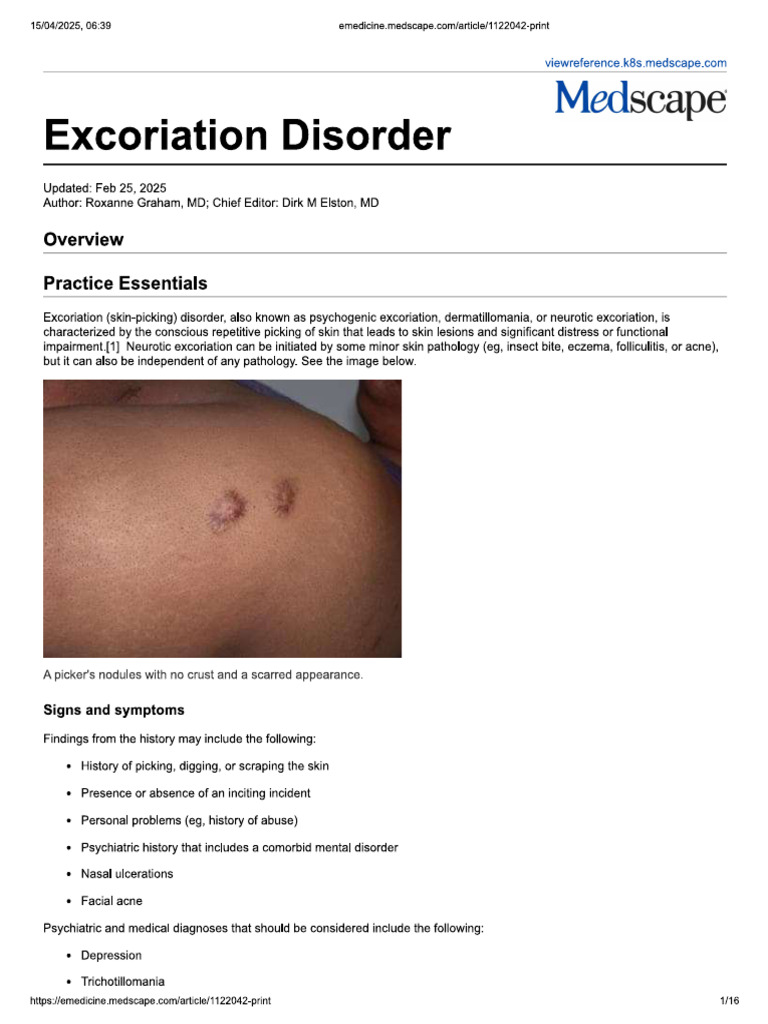 Excoriation Disorder | PDF