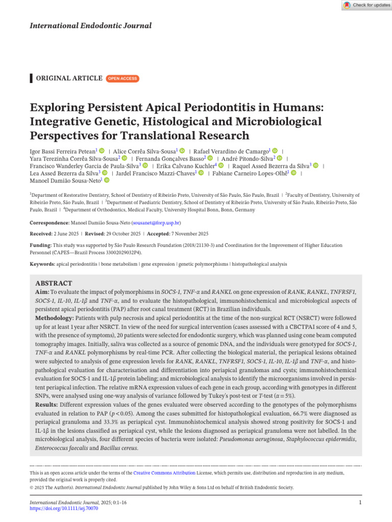 Int Endodontic J - 2025 - Petean - Exploring Persistent Apical ...