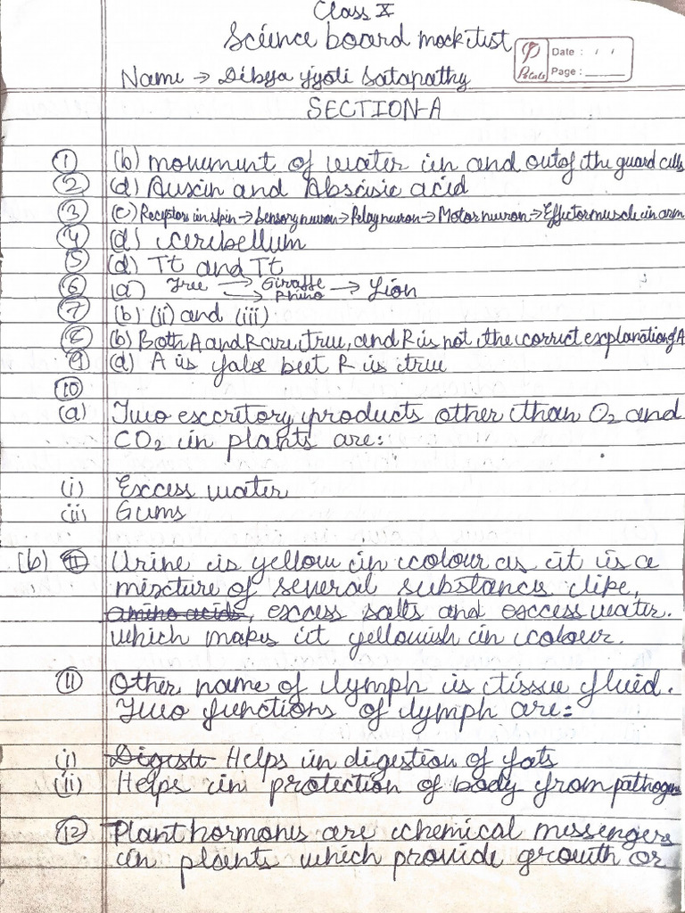 Dibya Jyoti Satapathy's Science Board Mock Test Answersheet | PDF