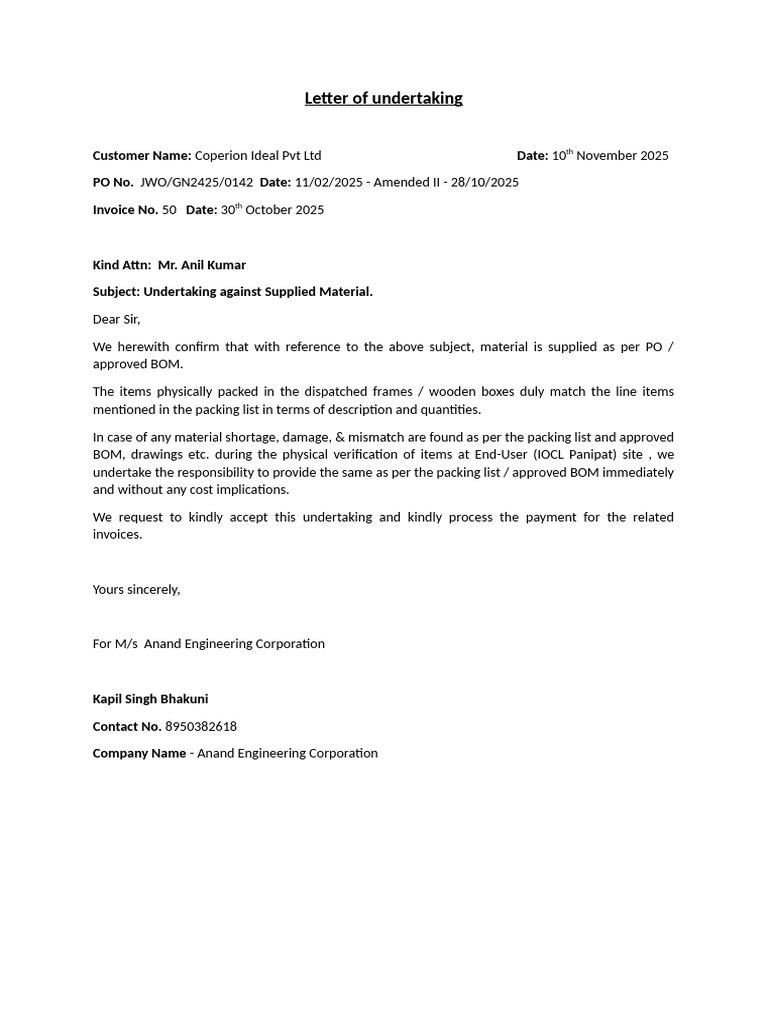 Letter of Undertaking | PDF
