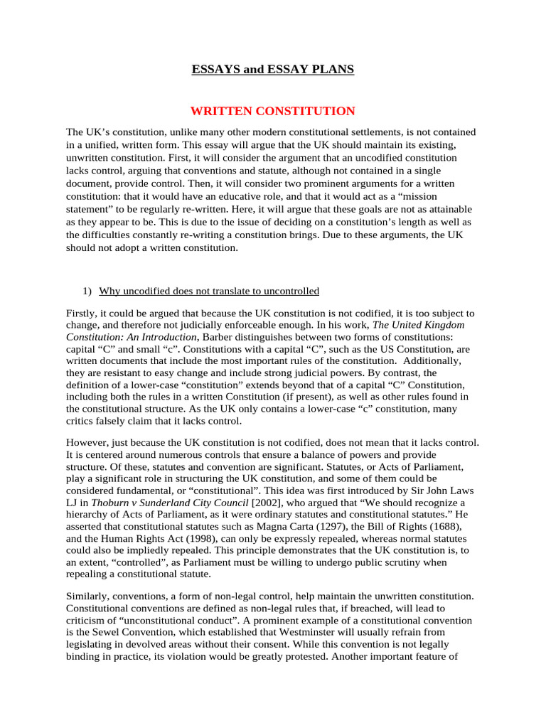 Essay Outlines Constit | PDF | Political Law | Legal Documents