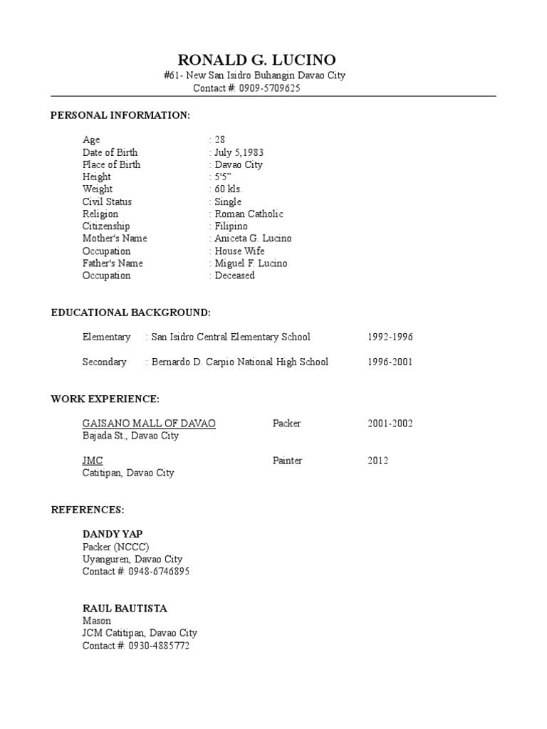 Resume of Ronald G. Lucino | PDF | Lifestyle