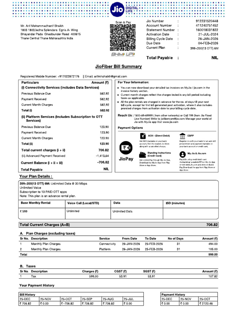 Jio Bill | PDF