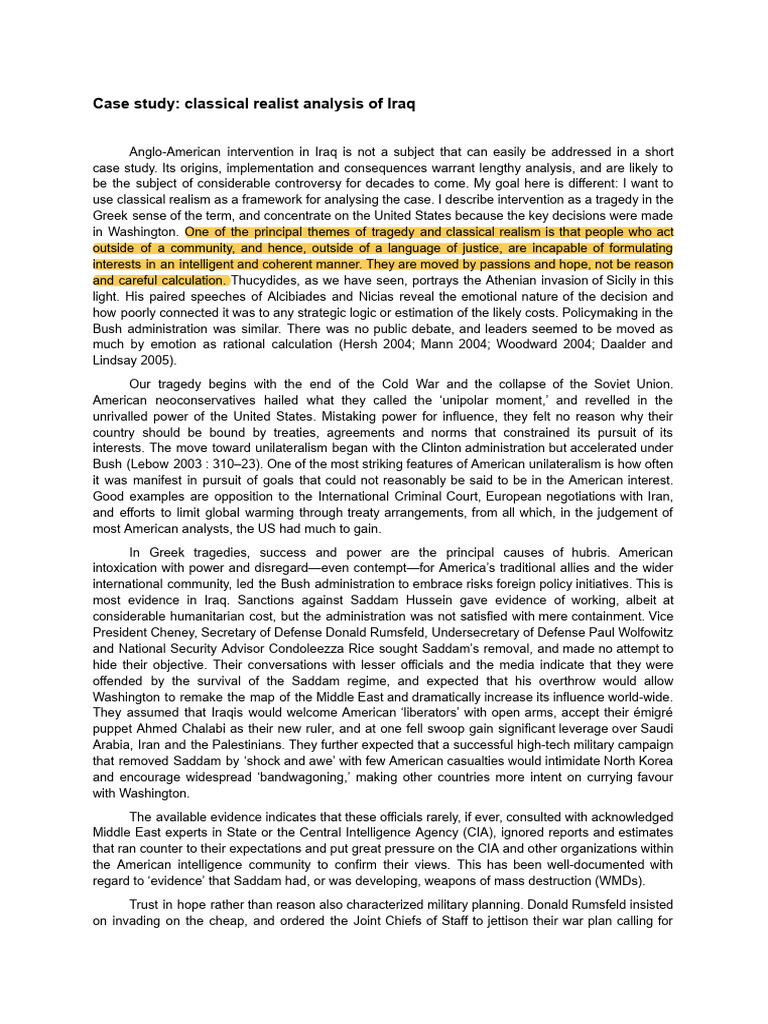 Case Study - Classical Realist Analysis of Iraq | PDF | Donald Rumsfeld ...