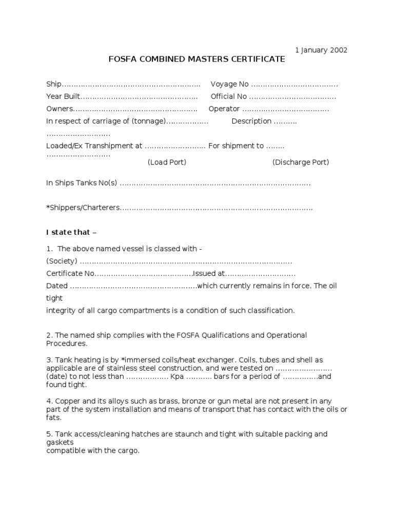 Combined Masters Cert | PDF | Tanks | Cargo