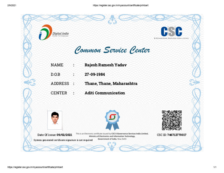 CSC Certificate | PDF