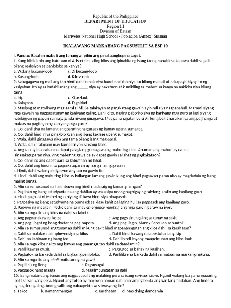 Dtc_Esp 10 q2 Melc With Key v2 | PDF