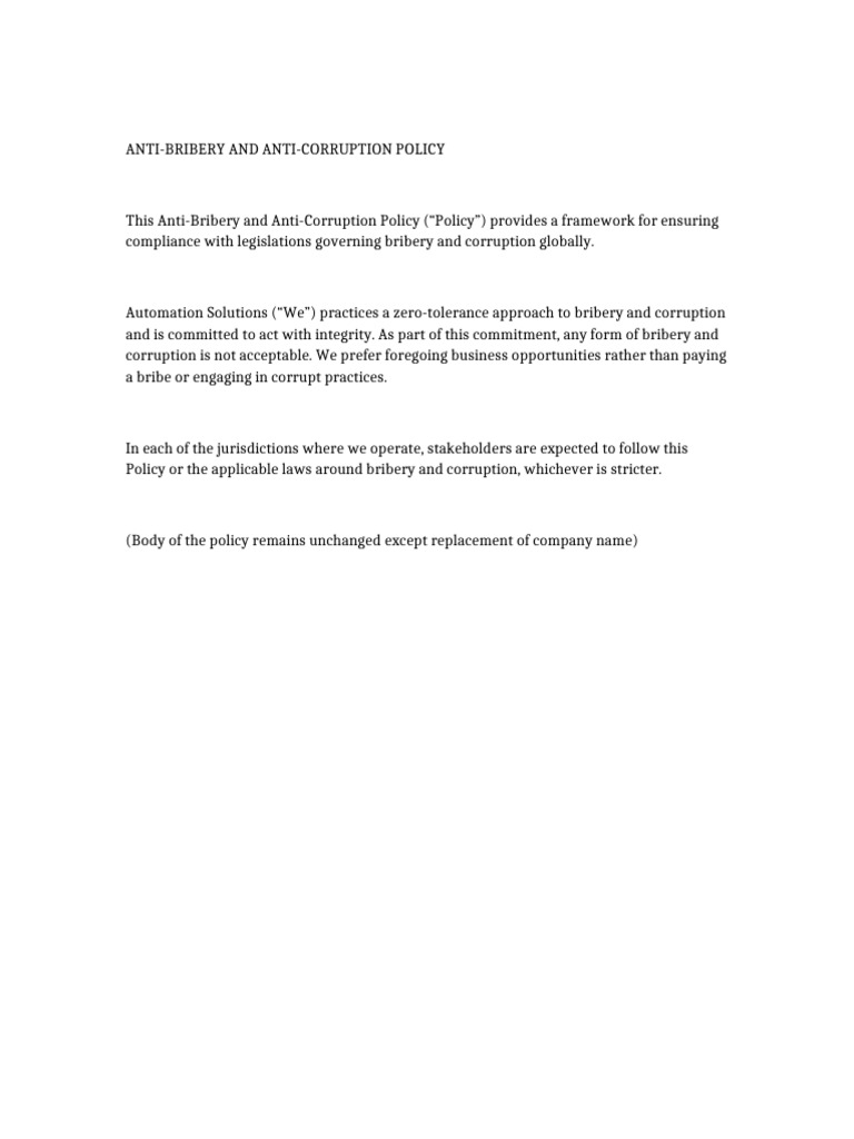 Anti-Bribery and Anti-Corruption Policy Automation Solutions | PDF