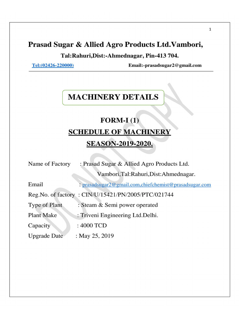 Prasad Sugar Form-i(1) 4000 Tcd... (1) | PDF