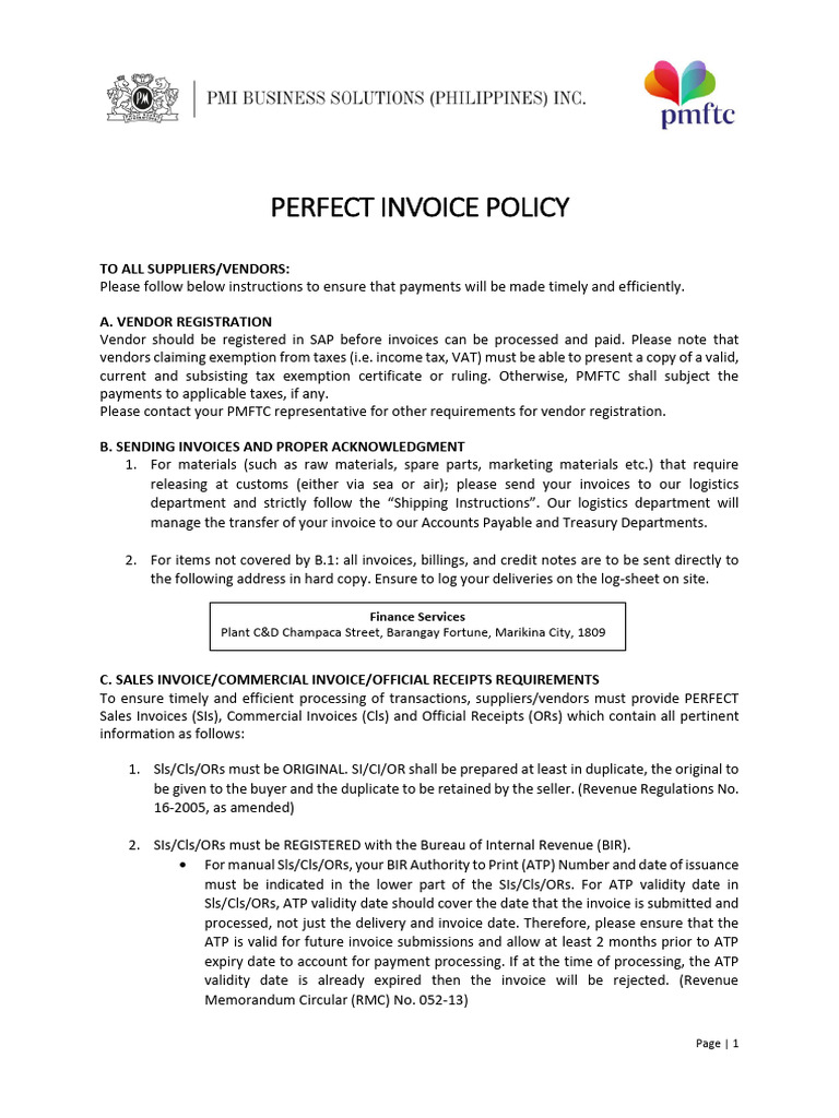 Perfect Invoice Policy and Payment Instructions | PDF | Invoice | Receipt