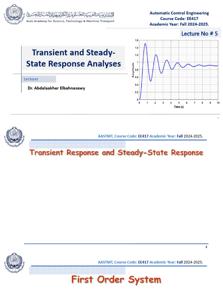 Lecture # 5. Transient and Steady-State Response Analyses. | PDF ...