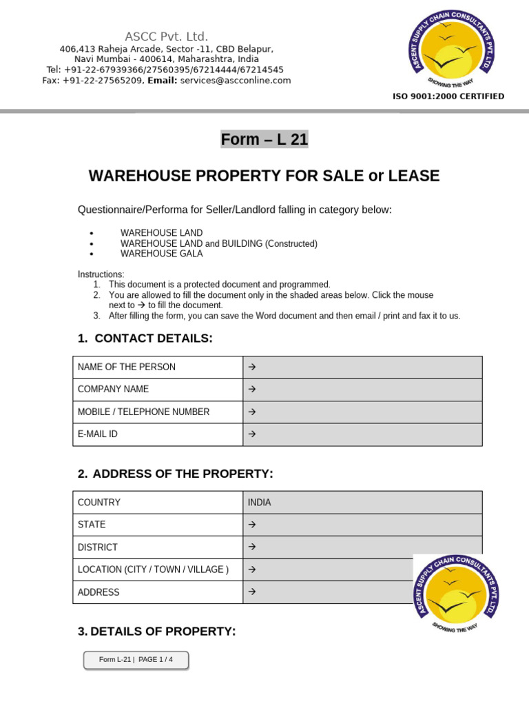 Form L21 Warehouse Sale Lease | PDF