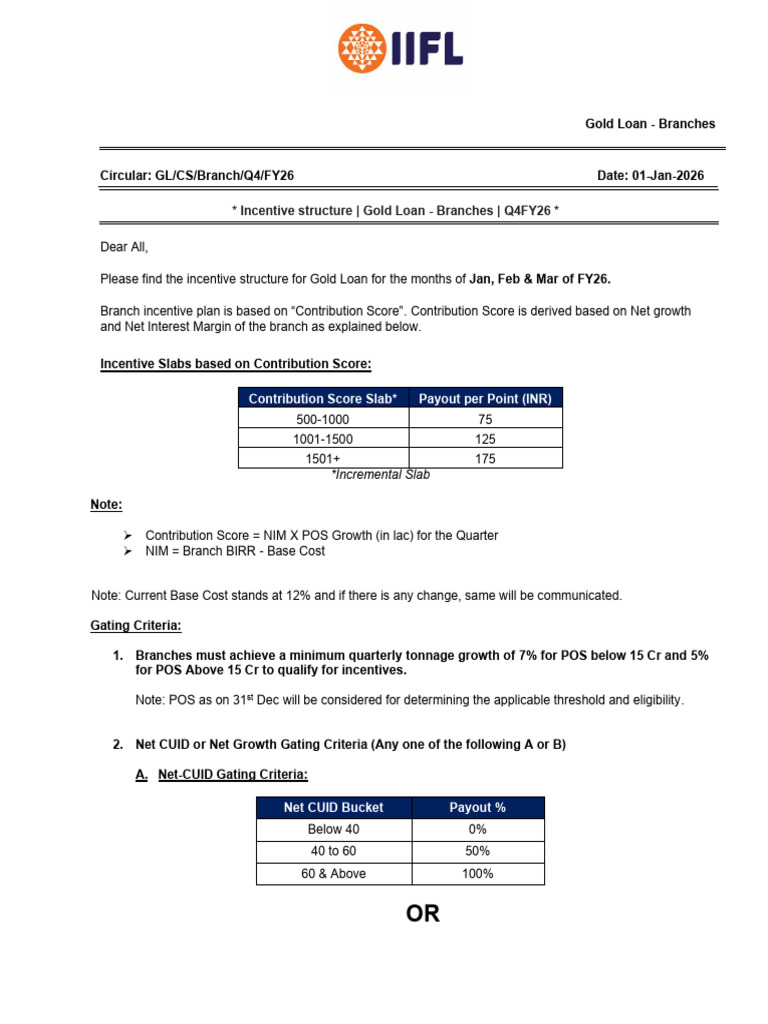 GL Branch Incentive Circular Q4FY26 | PDF