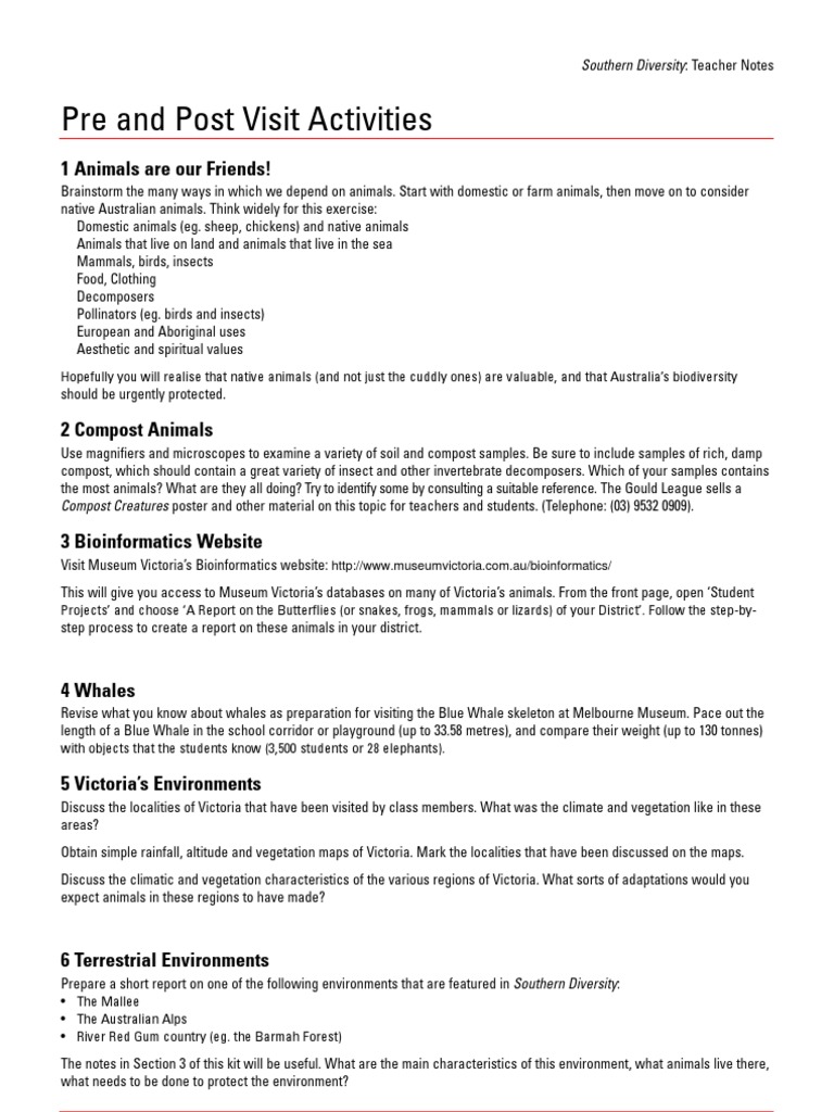 Pre and Post Visit Activities: 1 Animals Are Our Friends! | PDF ...