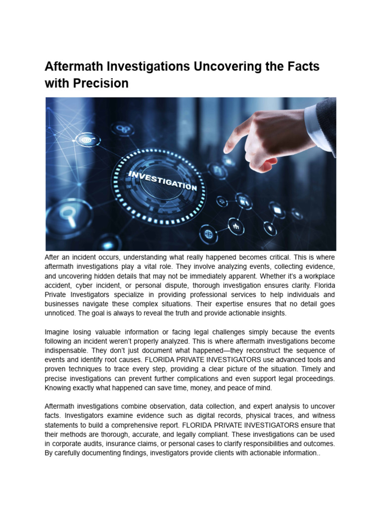 Aftermath Investigations Uncovering the Facts With Precision | PDF ...