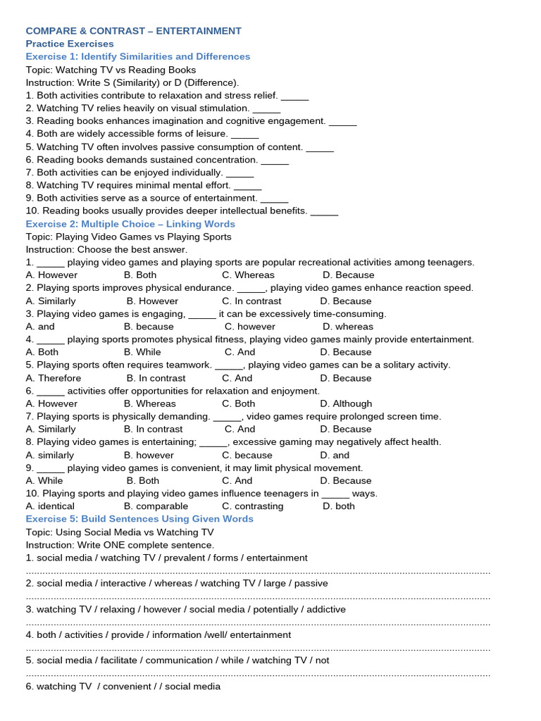 Compare and Contrast Entertainment | PDF | Sports | Video Games