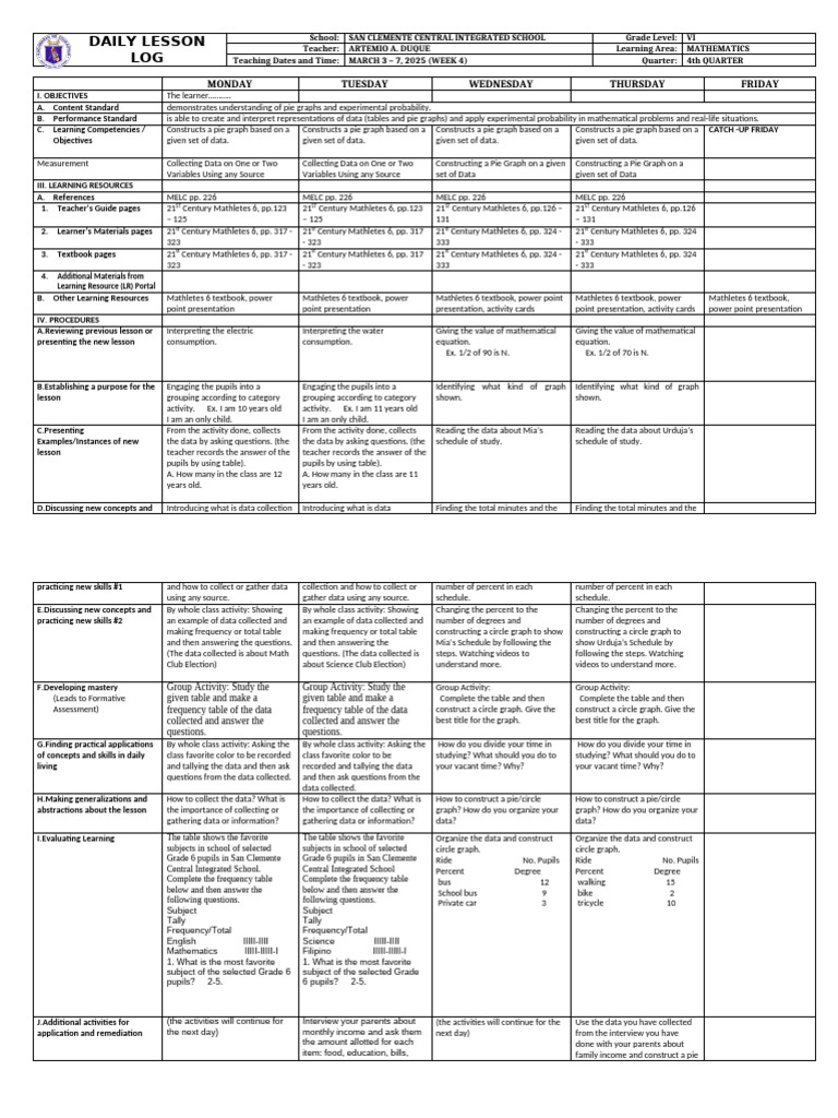 Dll Math 6 q4 Week 4 | PDF | Differentiated Instruction | Lecture