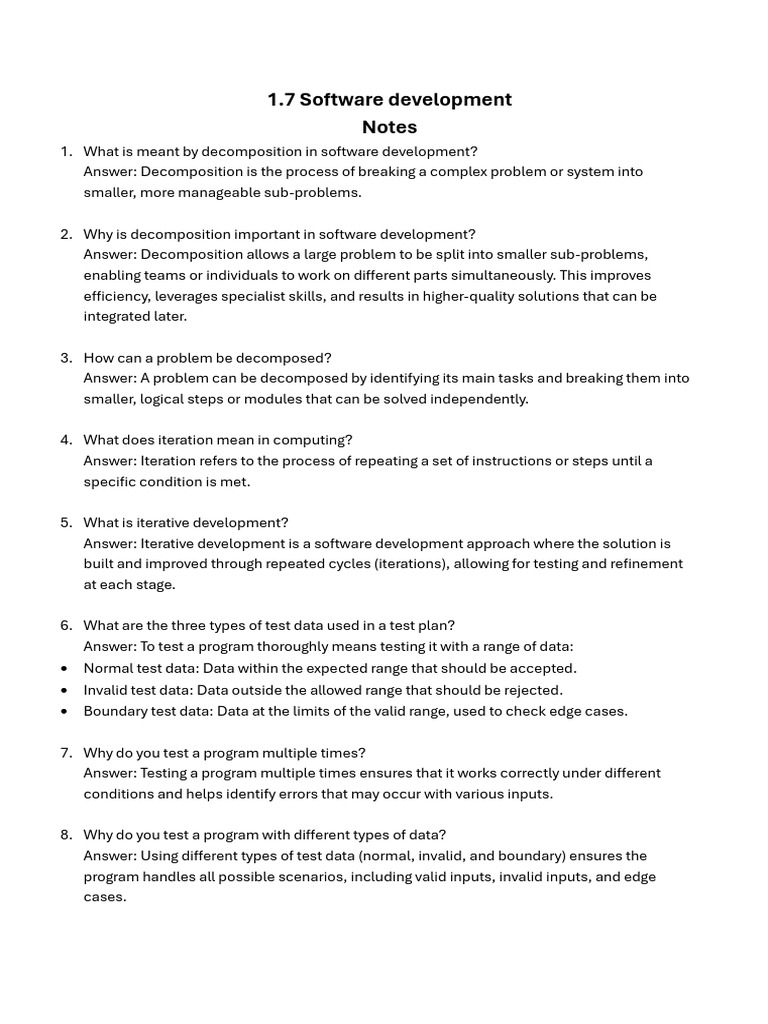 1.7 Software Development-Notes | PDF | Computer Program | Programming