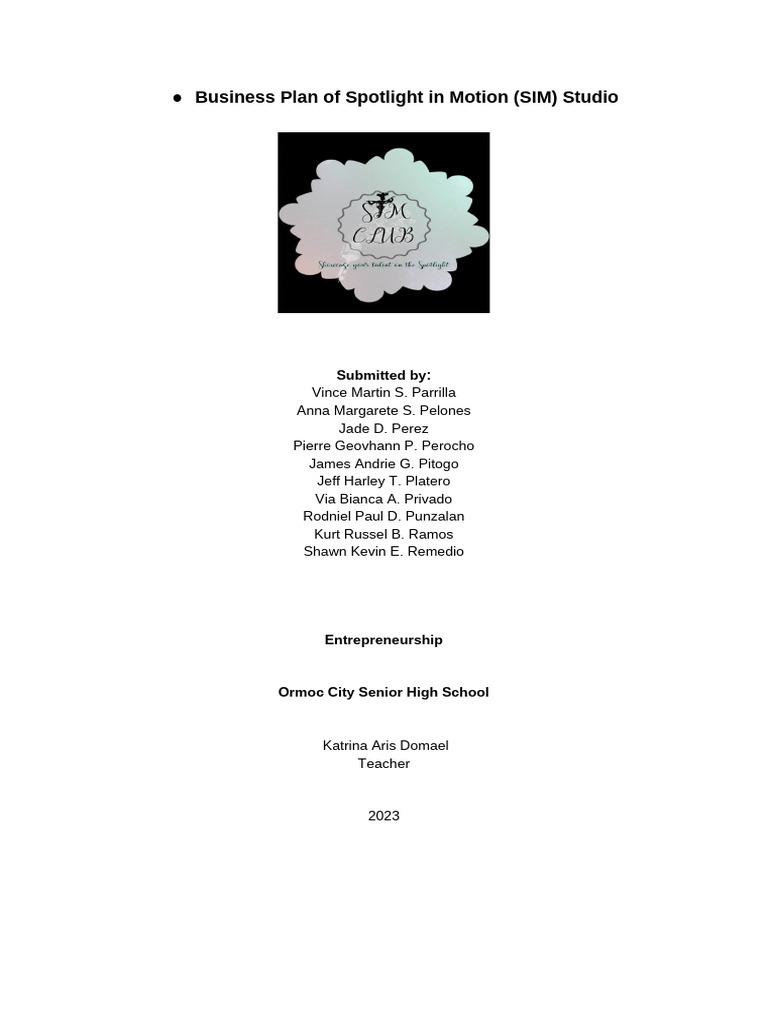 Entrep- Spotlight In Motion -Business Plan- (1) | PDF | Dances | Studio