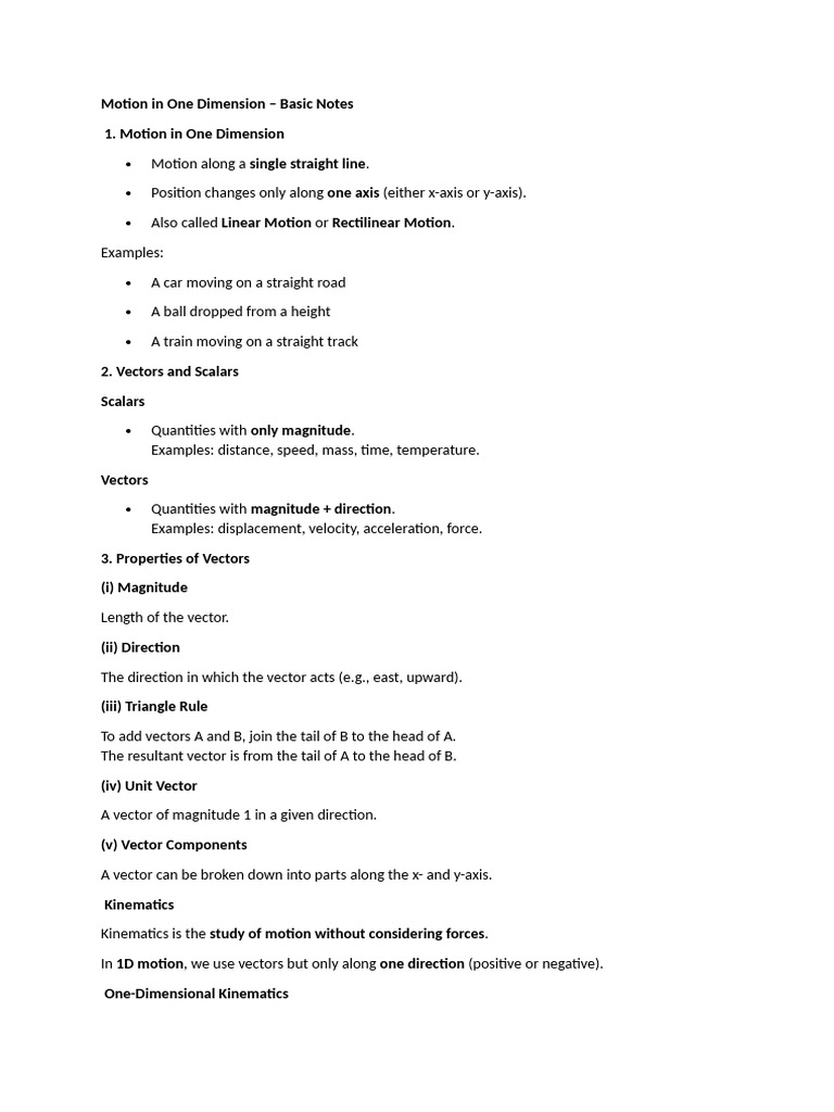 Motion in One Dimension | PDF | Kinematics | Euclidean Vector