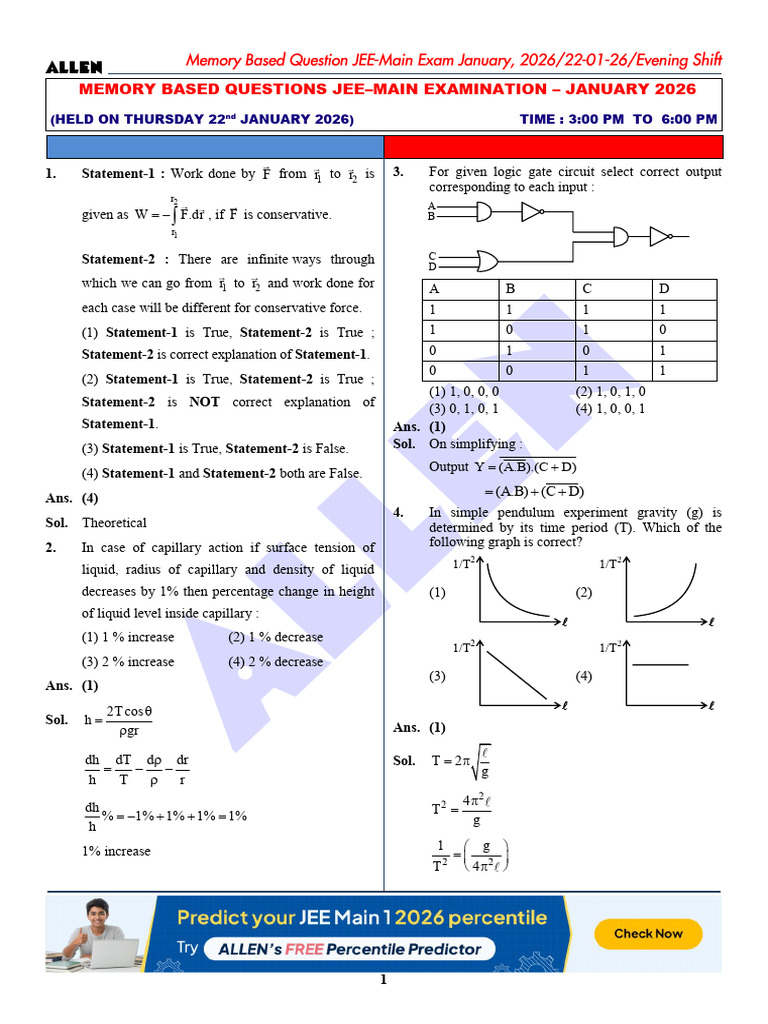 22nd Jan 2026 Evening Shift | PDF | Gases | Activation Energy