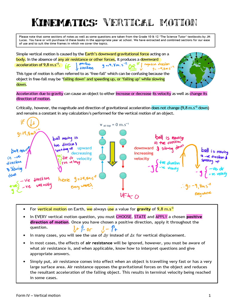 FIV Kinematics Vertical Motion Theory and Exercises 2025 | PDF ...
