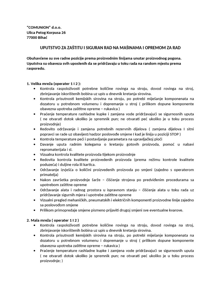 UPUTSTVA ZA SIGURAN RAD NA MAŠINAMA | PDF