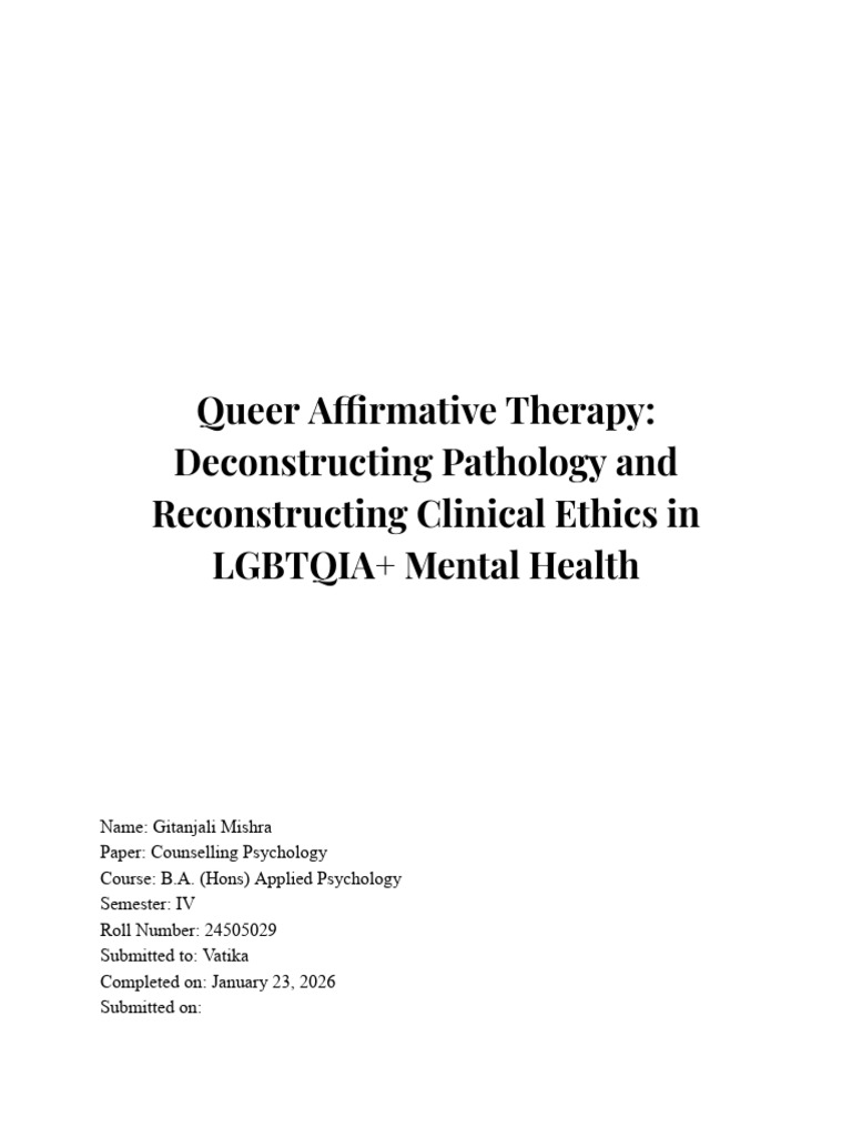 Queer Affirmative Therapy: Deconstructing Pathology and Reconstructing ...