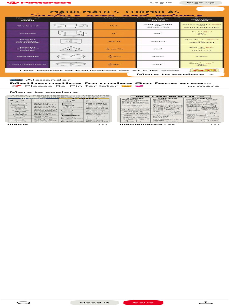Mathematics Formulas Surface Area and Volume | PDF