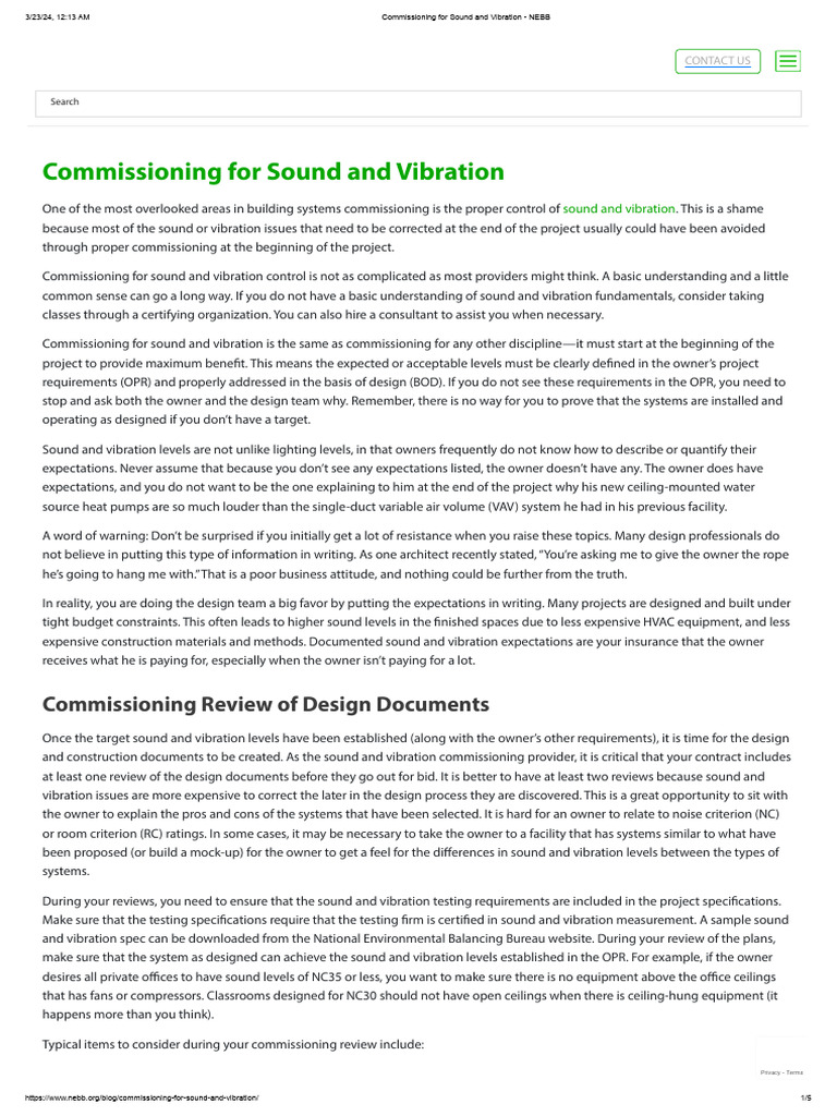 Commissioning For Sound and Vibration - NEBB | PDF | Duct (Flow ...