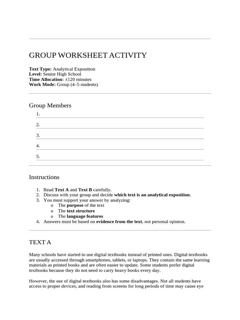Analytical Exposition Text Worksheet | PDF | Argument