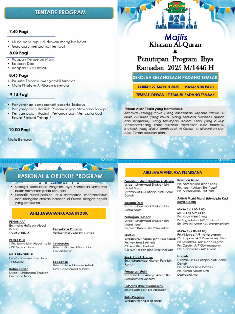 Buku Program & Ajk Majlis Khatam Alquran 2025 | PDF