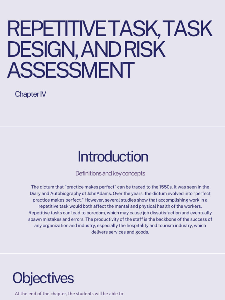 Chapter 4 - Repetitive Task, Task Design, and Risk Assessment | PDF ...