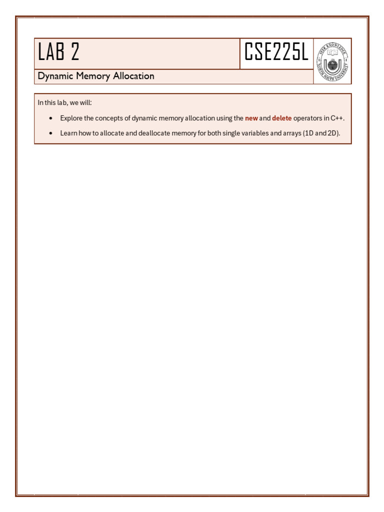 Lab 2 Dynamic Memory Allocation | PDF | Integer (Computer Science ...
