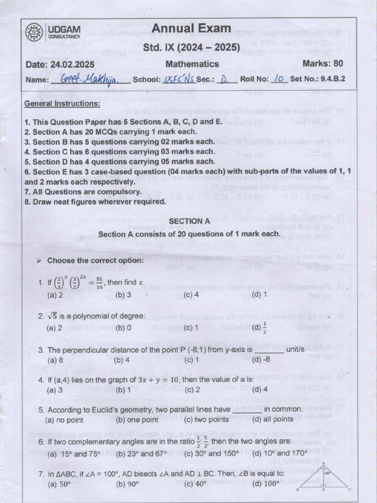 Maths Annual Grade 9 Test Paper | PDF