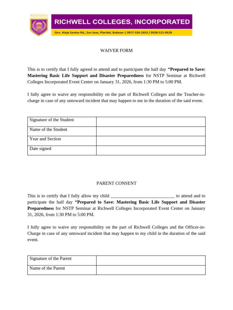 Rci Excuseconsent Format-2 | PDF
