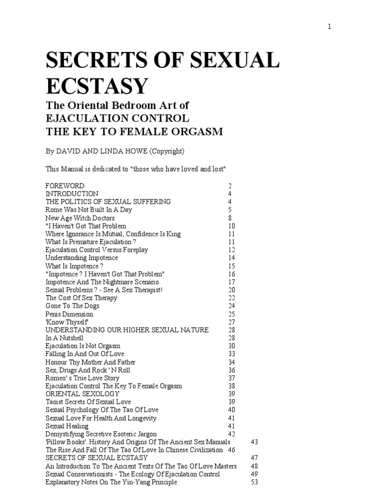 SECRETS OF SEXUAL ECSTASY The Oriental Bedroom Art of EJACULATION CONTROL THE KEY TO FEMALE ...