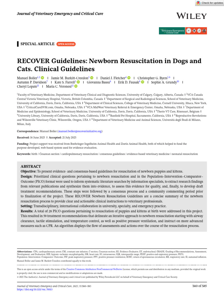 J Vet Emergen Crit Care - 2025 - Boller - RECOVER Guidelines Newborn ...