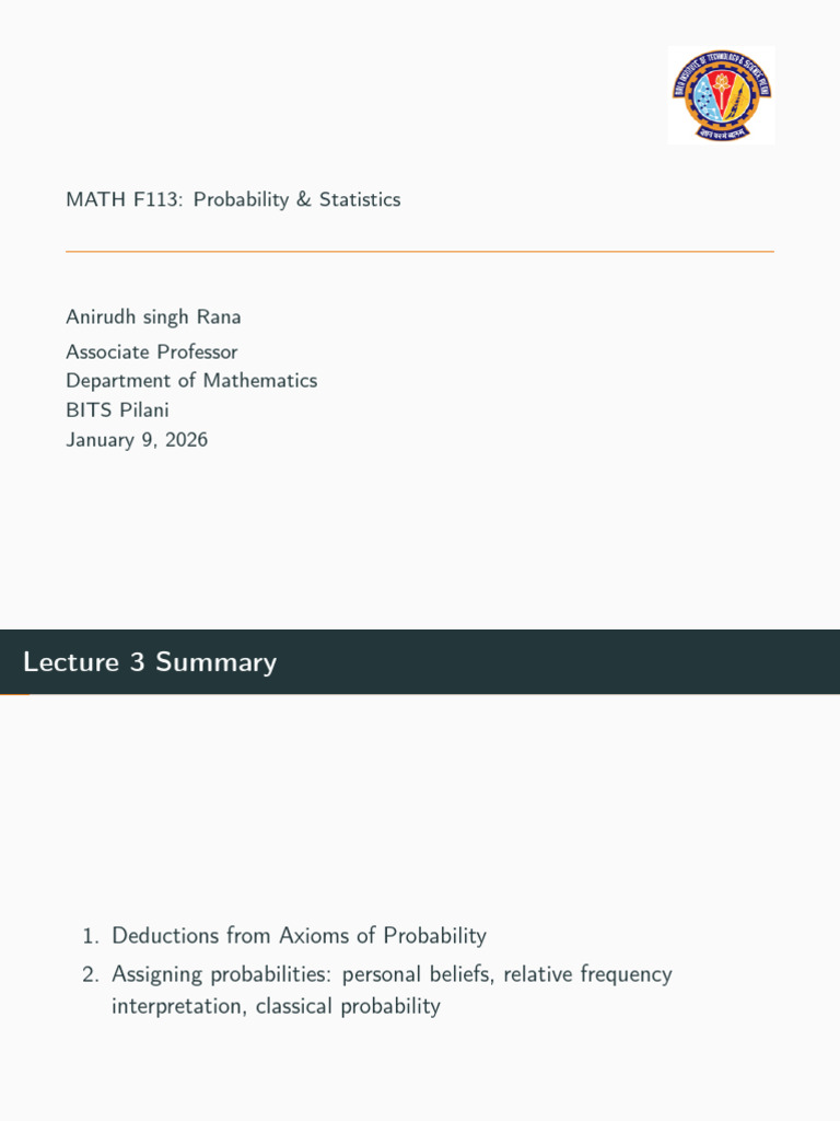 MATHF113Lecs__L4 | PDF | Probability | Statistics